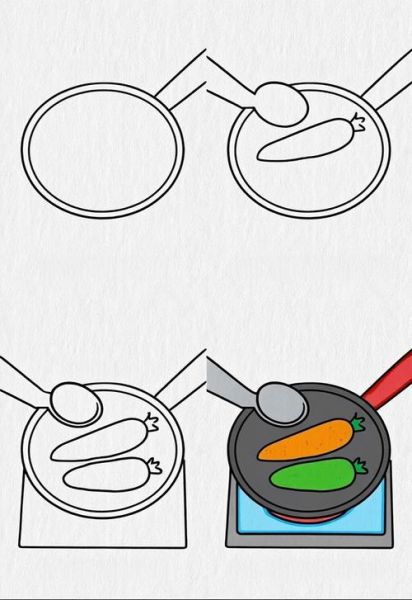 炒菜简笔画怎么画_炒菜图片简笔画步骤-第2张图片-山城妙识