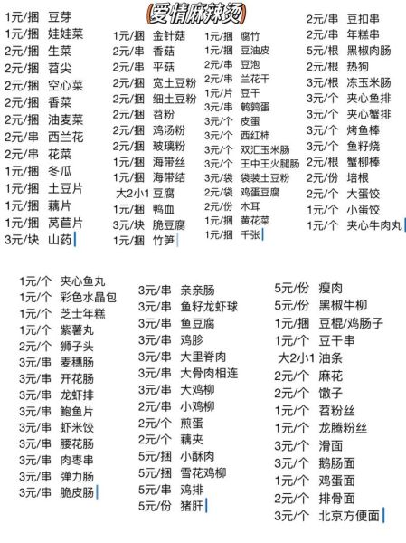 麻辣烫菜单大全_麻辣烫怎么选菜-第3张图片-山城妙识