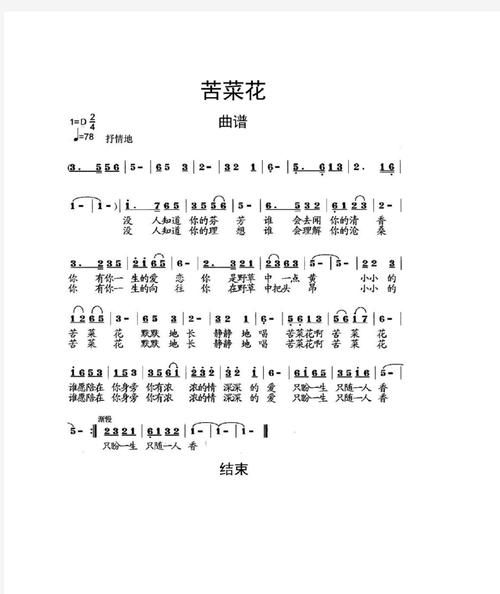 苦菜花开闪金光简谱_怎么弹-第3张图片-山城妙识