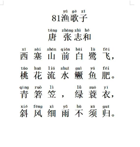 渔歌子古诗带拼音张志和_张志和渔歌子全文注音-第2张图片-山城妙识 渔歌子古诗带拼音张志和_张志和渔歌子全文注音-第2张图片-山城妙识