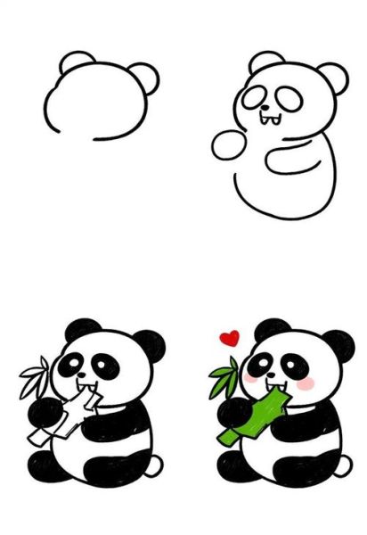 熊猫吃竹子简笔画怎么画_熊猫吃竹子简笔画步骤-第1张图片-山城妙识