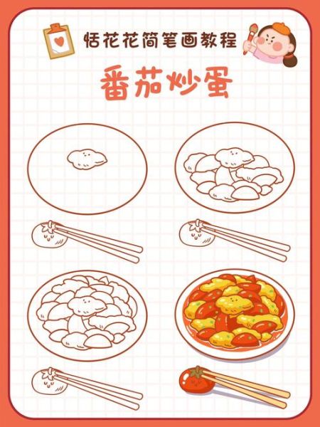 西红柿炒鸡蛋简笔画步骤_西红柿炒鸡蛋怎么画好看-第1张图片-山城妙识