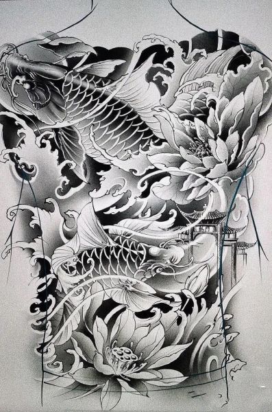 鲤鱼跃龙门纹身手稿_有什么寓意-第1张图片-山城妙识 鲤鱼跃龙门纹身手稿_有什么寓意-第1张图片-山城妙识