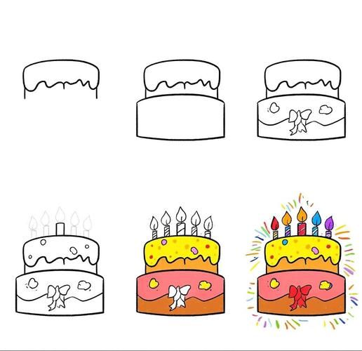 生日蛋糕简笔画怎么画_彩色生日蛋糕简笔画步骤-第1张图片-山城妙识