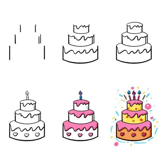 最漂亮的蛋糕怎么画_蛋糕简笔画步骤-第3张图片-山城妙识 最漂亮的蛋糕怎么画_蛋糕简笔画步骤-第3张图片-山城妙识