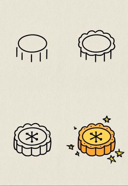 月饼简笔画怎么画_月饼简笔画步骤图-第2张图片-山城妙识