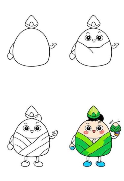 粽子卡通简笔画怎么画_粽子简笔画步骤图解-第3张图片-山城妙识