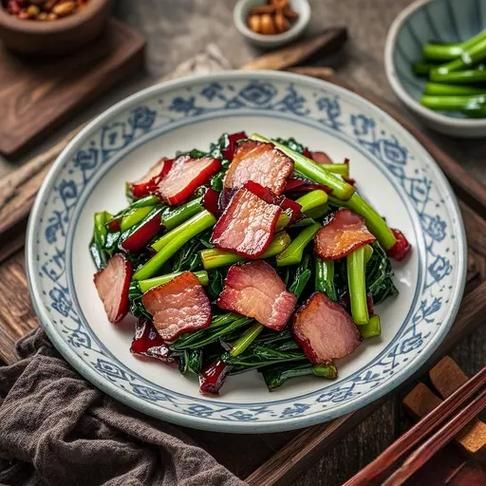 红菜苔怎么做好吃_红菜苔炒腊肉做法-第1张图片-山城妙识